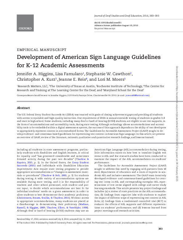 (PDF) Development of American Sign Language Guidelines for K-12 ...