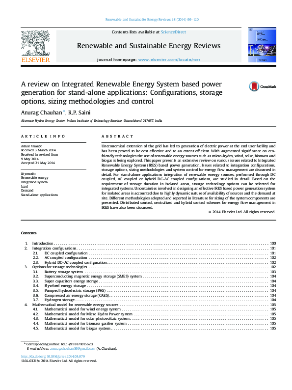 (PDF) A review on Integrated Renewable Energy System based power generation for stand-alone ...