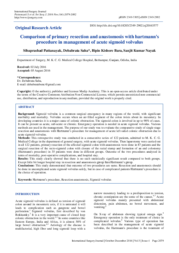 (PDF) Comparison of primary resection and anastomosis with hartmanns ...