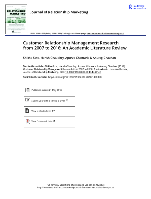 (PDF) Customer relationship management : a research framework for ...