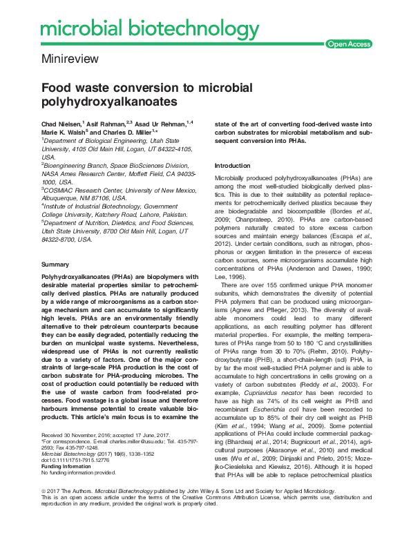 (PDF) Food waste conversion to microbial polyhydroxyalkanoates