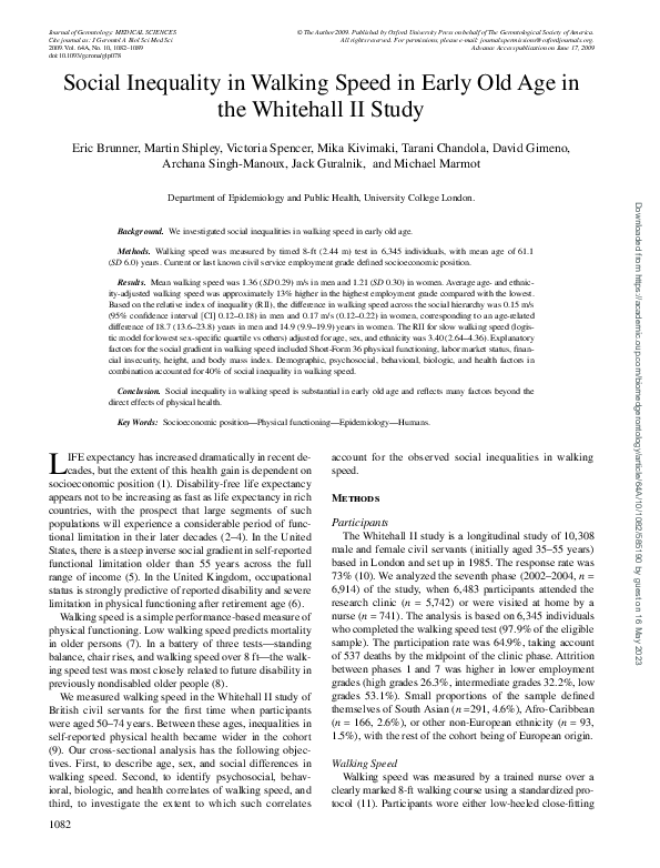 (PDF) Social Inequality in Walking Speed in Early Old Age in the ...