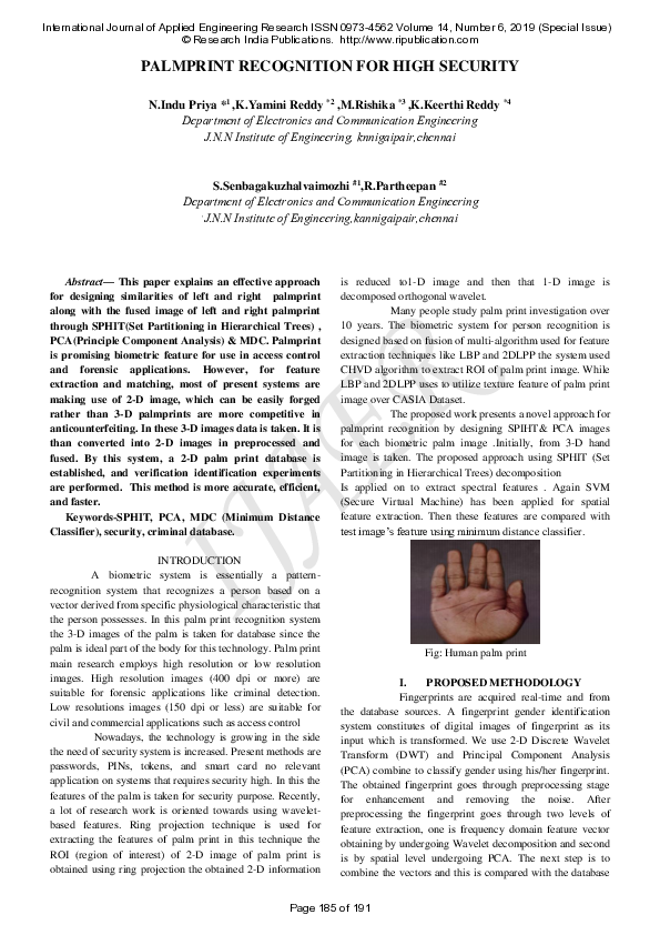 (PDF) Palmprint Recognition for High Security
