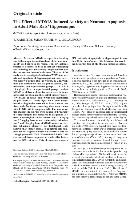 (PDF) The effect of MDMA-induced anxiety on neuronal apoptosis in adult ...