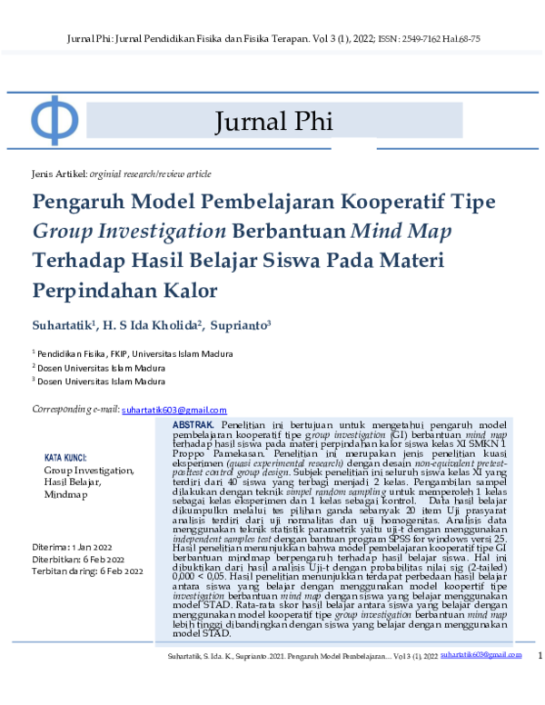 (PDF) Pengaruh Model Pembelajaran Kooperatif Tipe Group Investigation Berbantuan Mind Mapp ...