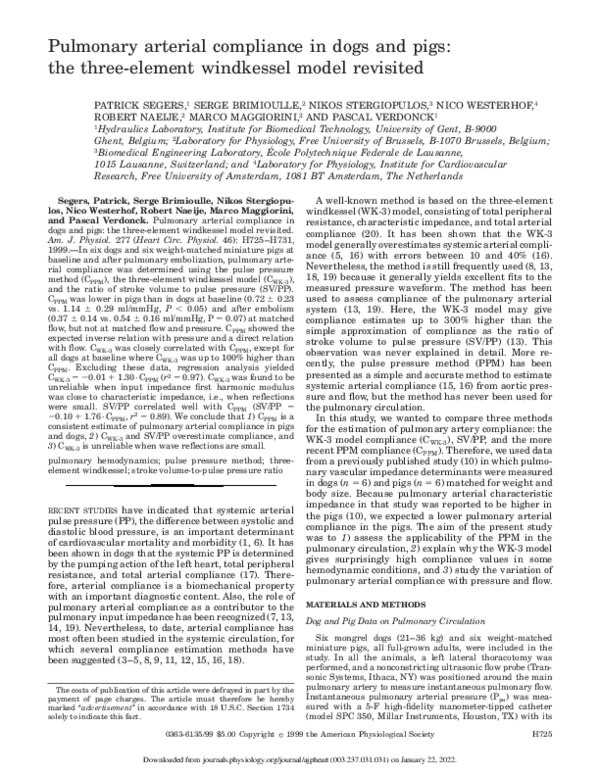 (PDF) Pulmonary arterial compliance in dogs and pigs: the three-element ...