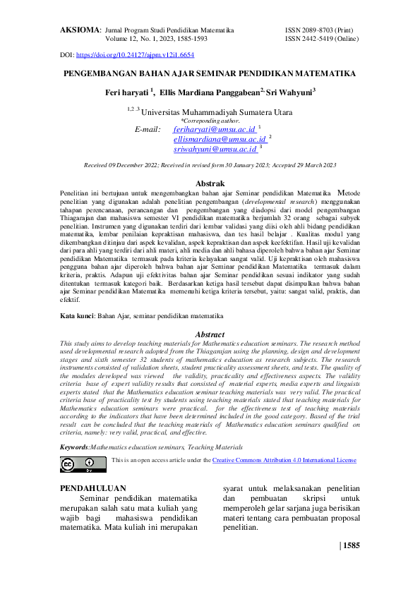 (PDF) Pengembangan Bahan Ajar Seminar Pendidikan Matematika