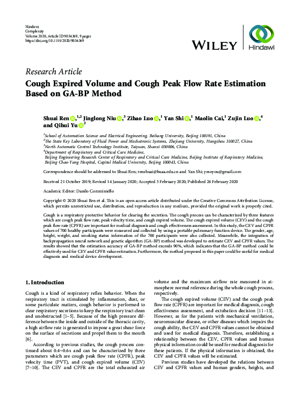 (PDF) Estimating Cough Volume and Peak Flow Using GA-BP Method