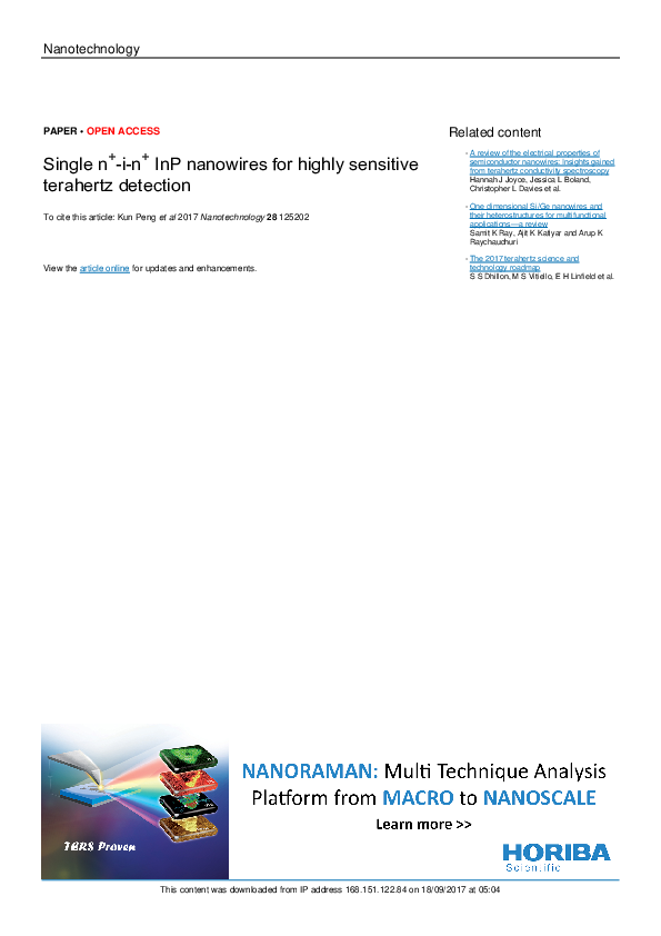 (PDF) Single n(+)-i-n(+) InP nanowires for highly sensitive terahertz detection