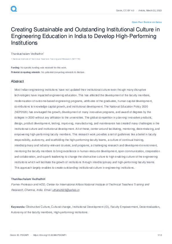 (PDF) Creating Sustainable and Outstanding Institutional Culture in ...