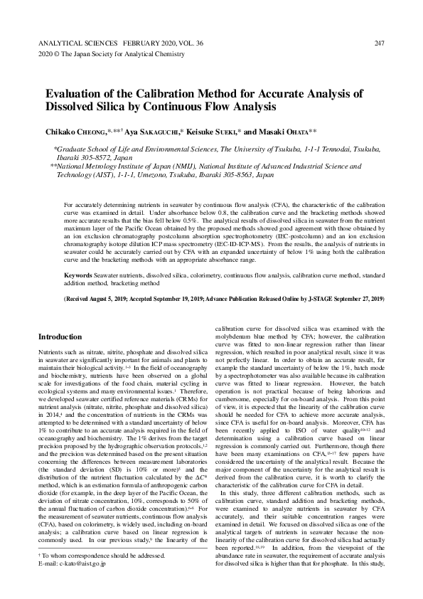 (PDF) Evaluation of the Calibration Method for Accurate Analysis of Dissolved Silica by ...