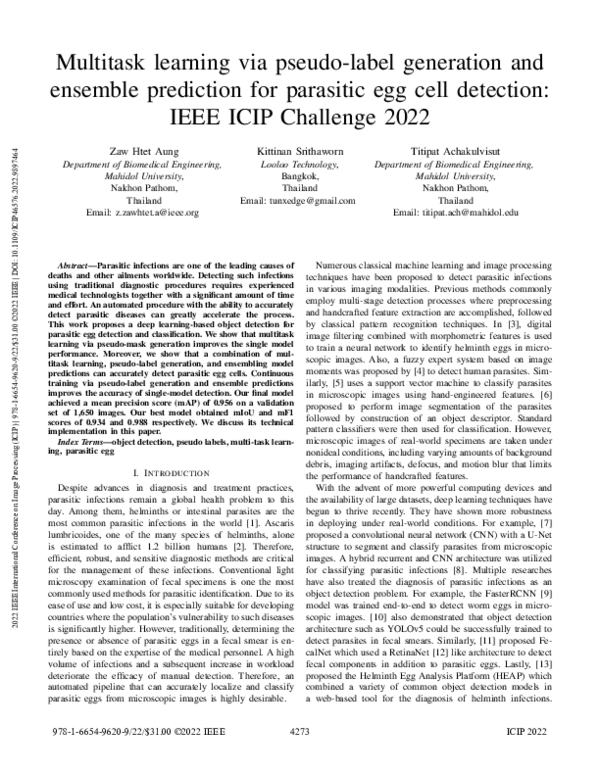 Pdf Multitask Learning Via Pseudo Label Generation And Ensemble Prediction For Parasitic Egg