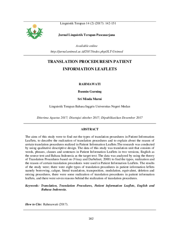 (PDF) Translation Proceduresin Patient Information Leaflets