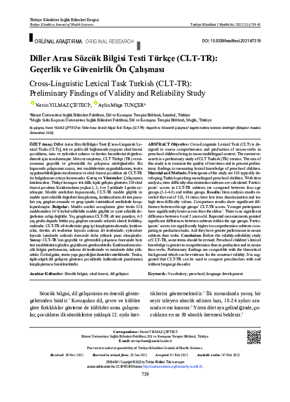 (PDF) Cross-Linguistic Lexical Task Turkish (CLT-TR): Preliminary Findings of Validity and ...