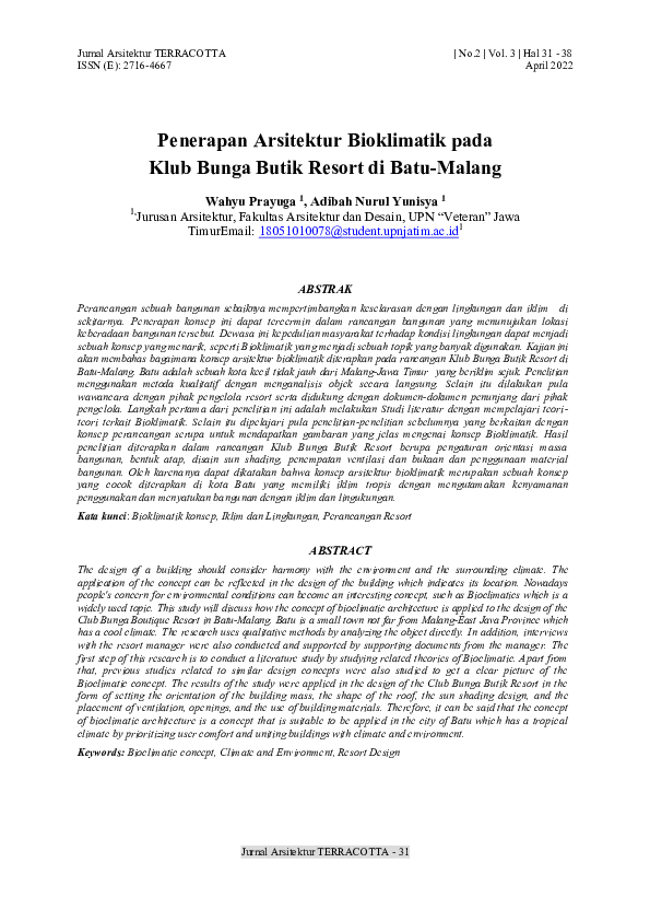 (PDF) Analisa Penerapan Arsitektur Bioklimatik Pada Klub Bunga Butik Resort Di Batu-Malang