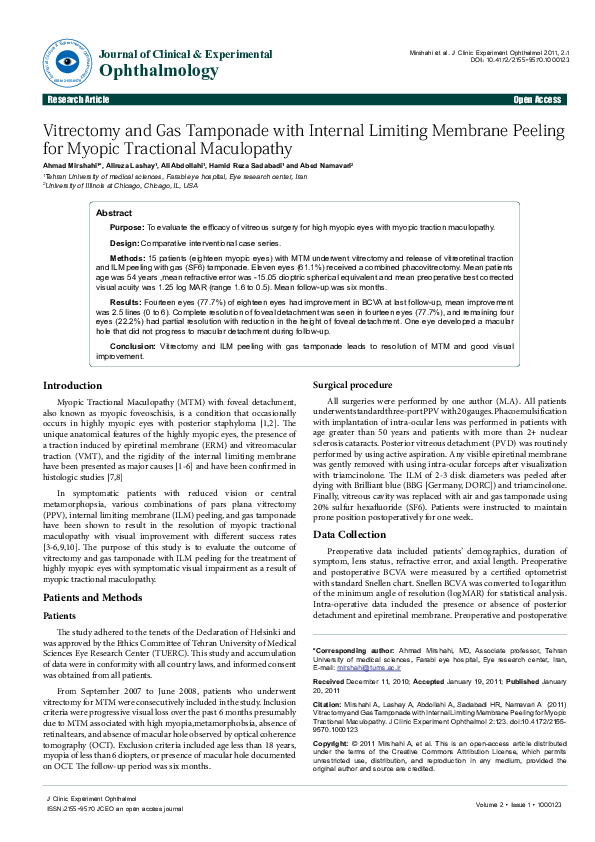 (PDF) Vitrectomy and Gas Tamponade with Internal Limiting Membrane ...