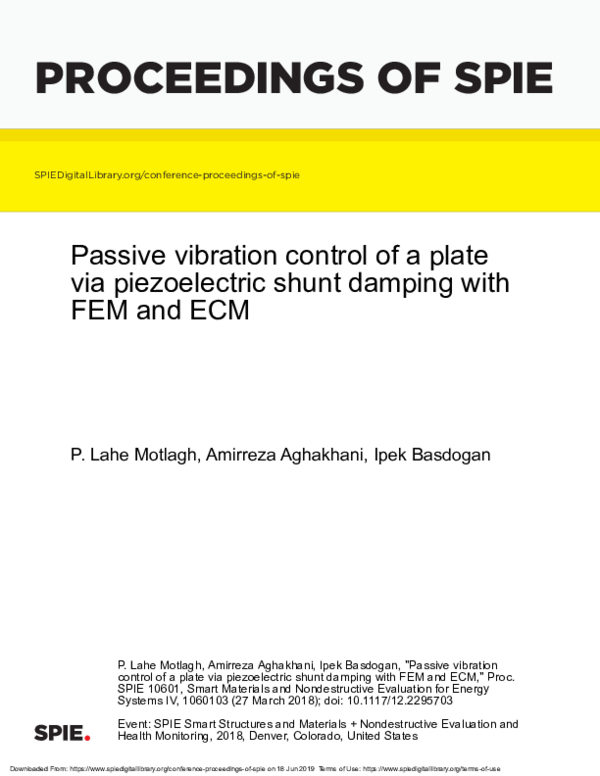 (PDF) Passive vibration control of a plate via piezoelectric shunt ...