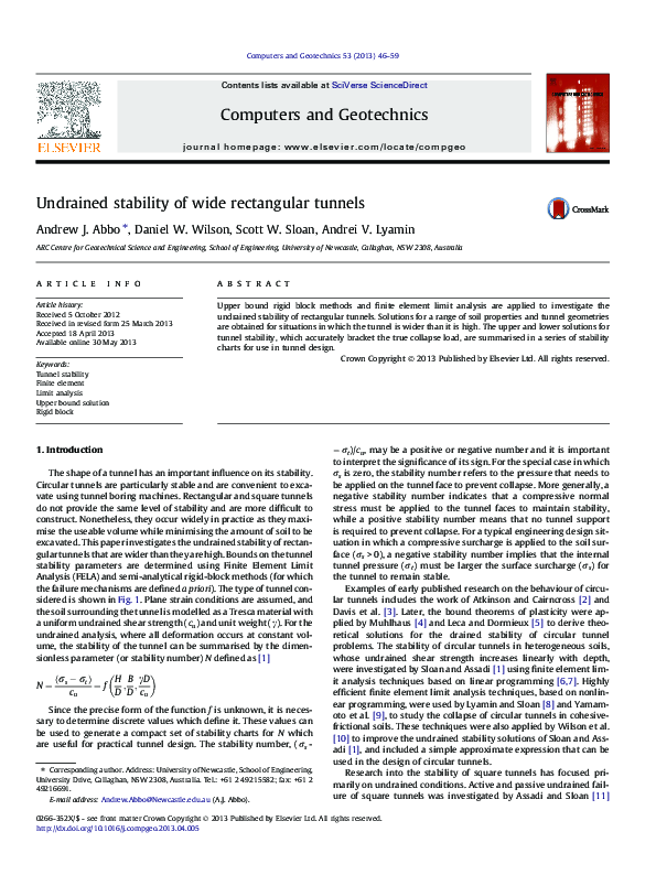 (PDF) Undrained stability of wide rectangular tunnels