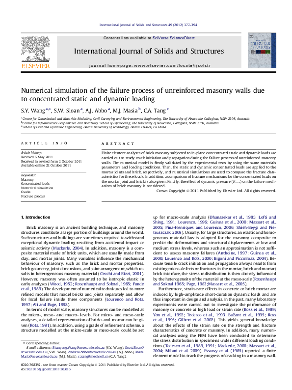 (PDF) Numerical simulation of the failure process of unreinforced masonry walls due to ...