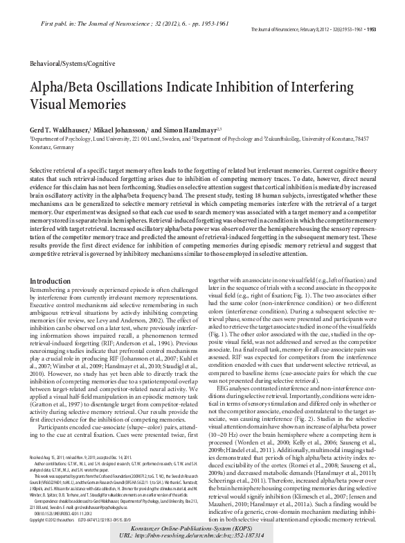 (PDF) Alpha/Beta oscillations indicate inhibition of interfering visual ...