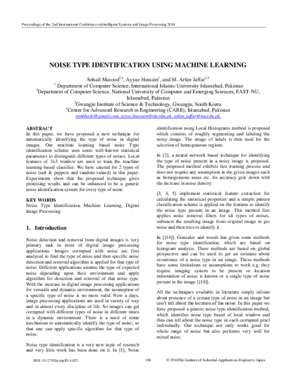 (PDF) Noise Type Identification Using Machine Learning