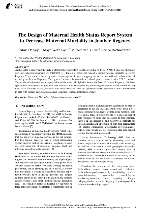 (PDF) The Design of Maternal Health Status Report System to Decrease ...