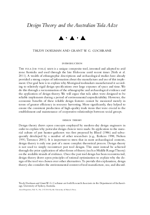 (PDF) Design Theory and the Australian Tula Adze