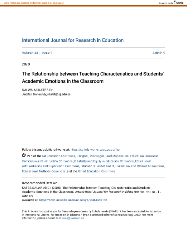 (PDF) The Relationship between Teaching Characteristics and Students Academic Emotions in the ...