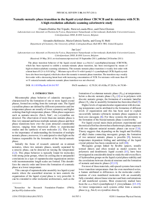 (PDF) Nematic-nematic phase transition in the liquid crystal dimer ...