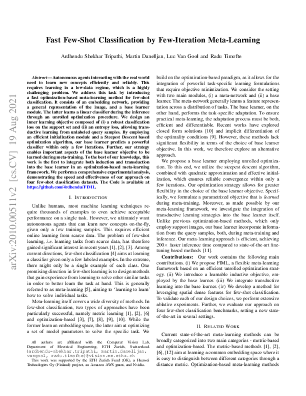 (PDF) Fast Few-Shot Classification by Few-Iteration Meta-Learning