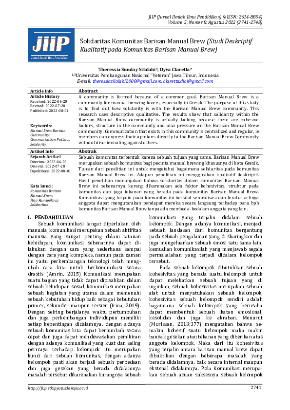 (PDF) Solidaritas Komunitas Barisan Manual Brew (Studi Deskriptif Kualitatif pada Komunitas ...