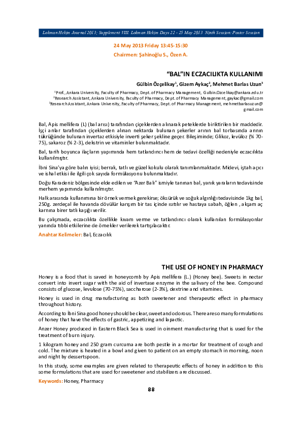 (PDF) “Bal”ın Eczacılıkta Kullanımı
