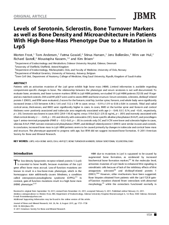 (PDF) Levels of serotonin, sclerostin, bone turnover markers as well as ...