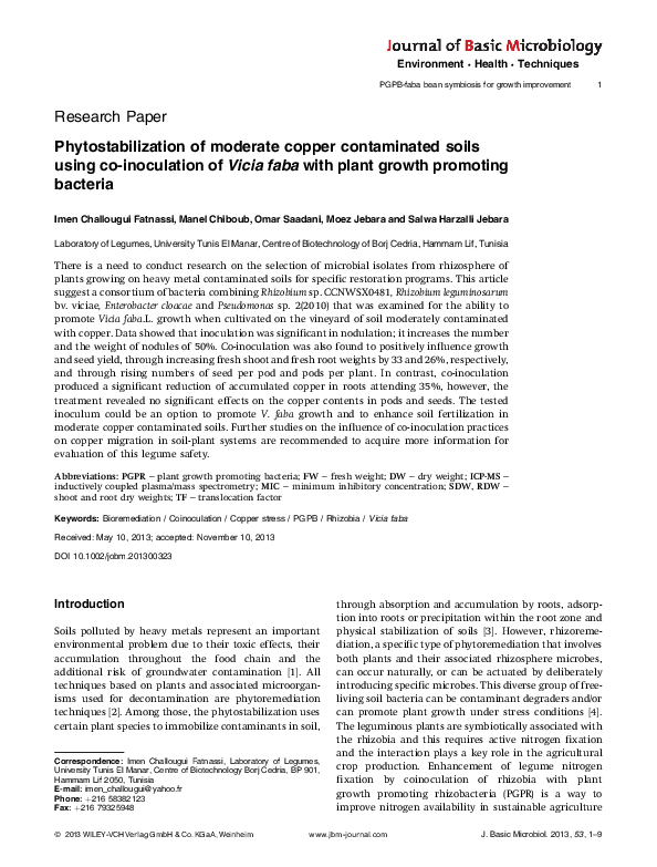 (PDF) Phytostabilization of moderate copper contaminated soils using co ...