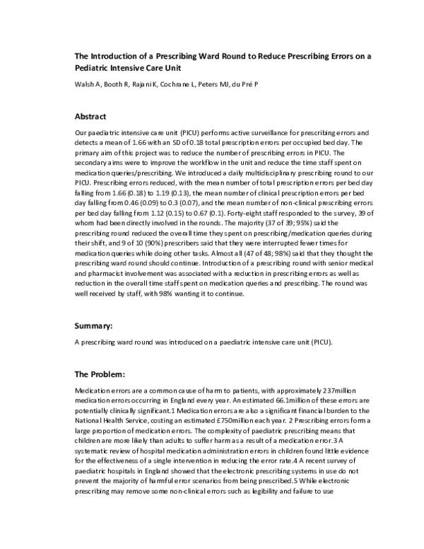 (PDF) Introduction of a prescribing ward round to reduce prescribing ...