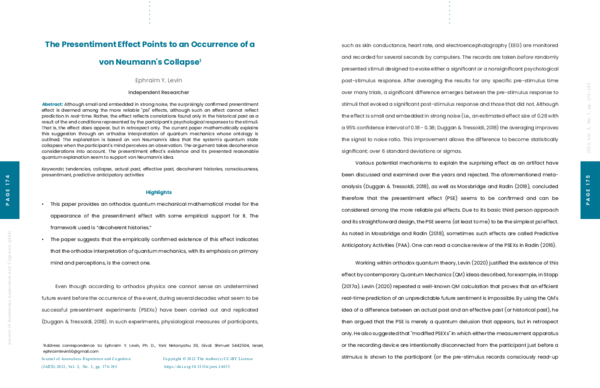 (PDF) The Presentiment Effect Points to an Occurrence of a von Neumann ...