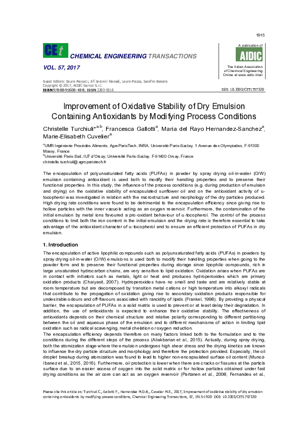(PDF) Improvement of Oxidative Stability of Dry Emulsion Containing Antioxidants by Modifying ...