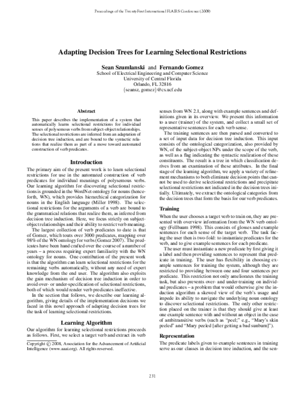 (PDF) Adapting Decision Trees for Learning Selectional Restrictions
