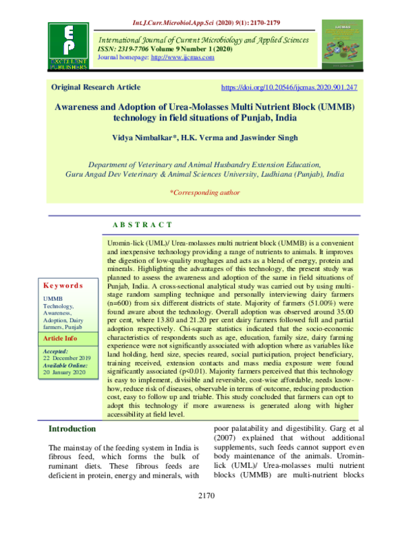 (PDF) Awareness and Adoption of Urea-Molasses Multi Nutrient Block ...