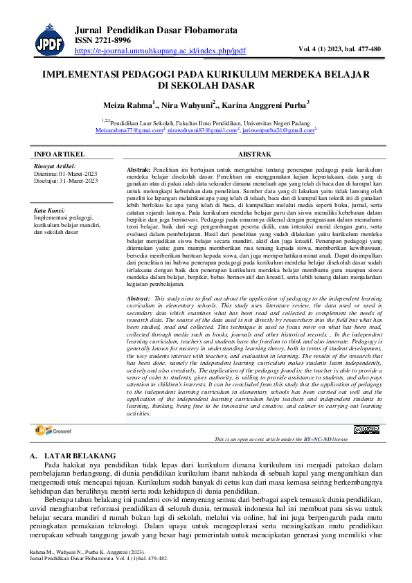 (PDF) Implementasi Pedagogi Pada Kurikulum Merdeka Belajar Disekolah Dasar