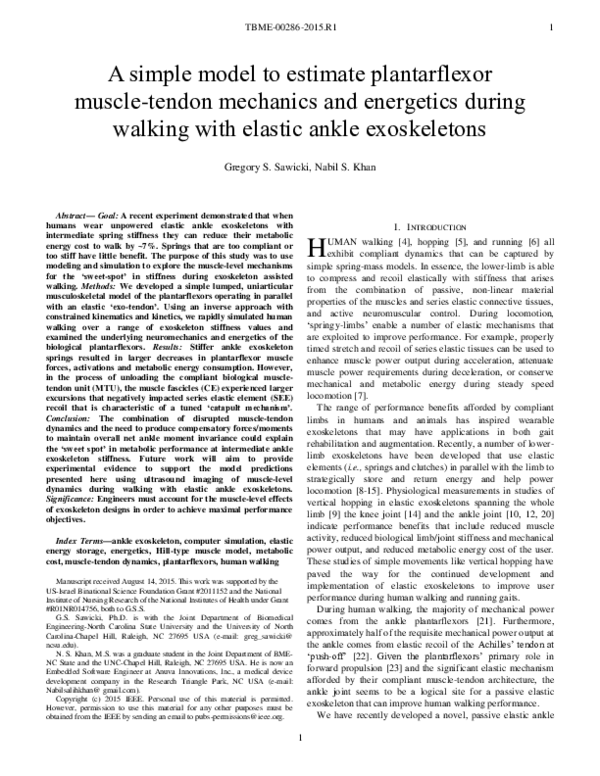 (PDF) A Simple Model to Estimate Plantarflexor Muscle–Tendon Mechanics ...