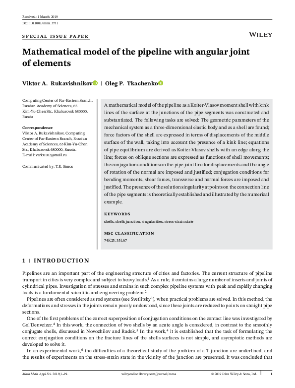 (PDF) Mathematical model of the pipeline with angular joint of elements
