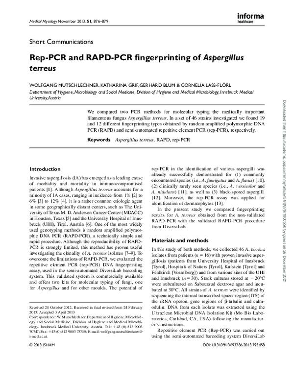 (PDF) Rep-PCR and RAPD-PCR fingerprinting ofAspergillus terreus