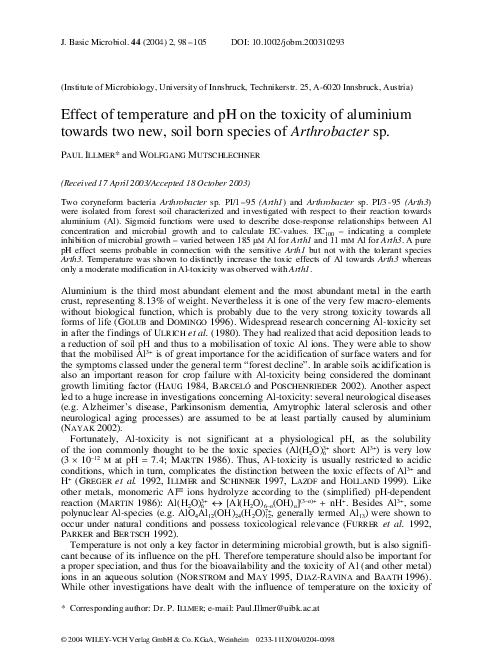 (PDF) Effect of temperature and pH on the toxicity of aluminium towards ...
