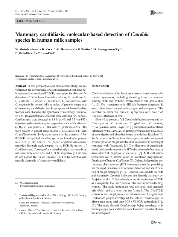Pdf Mammary Candidiasis Molecular Based Detection Of Candida Species