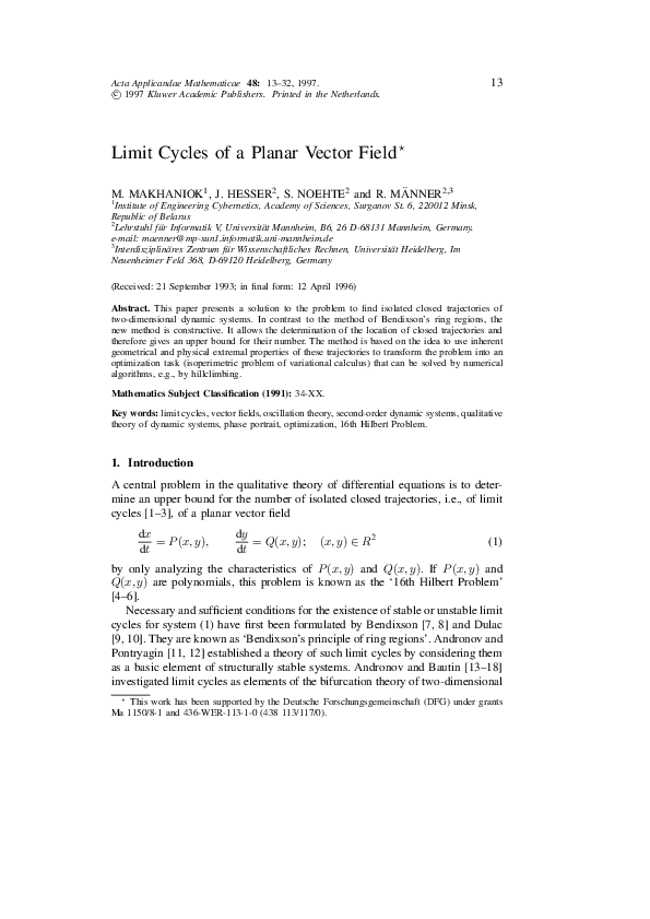 (PDF) Limit Cycles of a Planar Vector Field