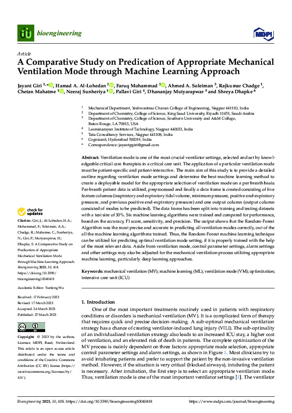 (PDF) Machine Learning for Predicting Ventilation Modes in Patients