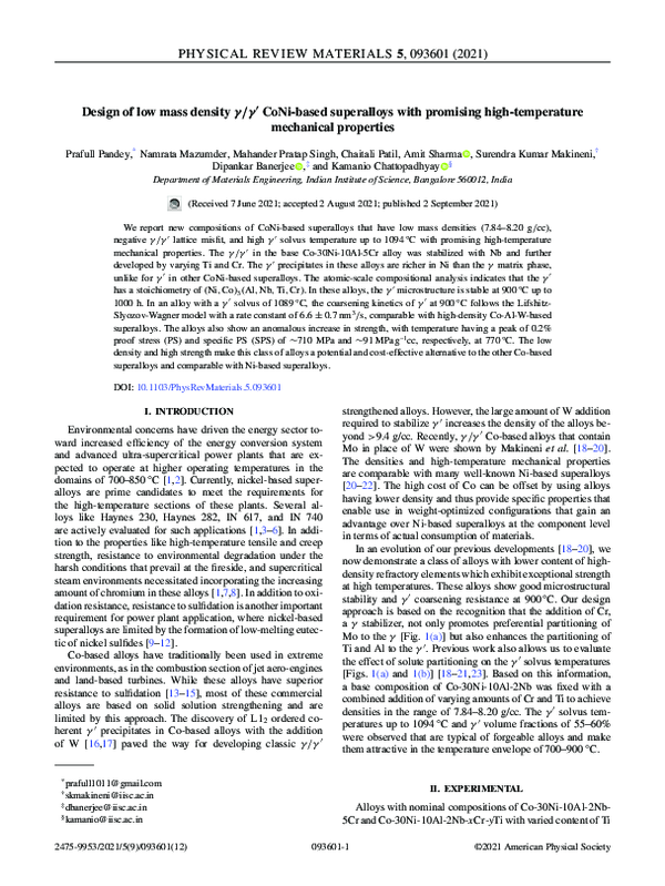 (PDF) Design of low mass density γ/γ′ CoNi-based superalloys with ...