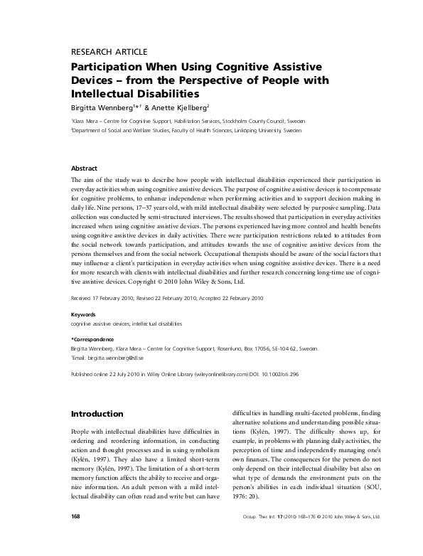 (PDF) Participation when using cognitive assistive devices--from the ...