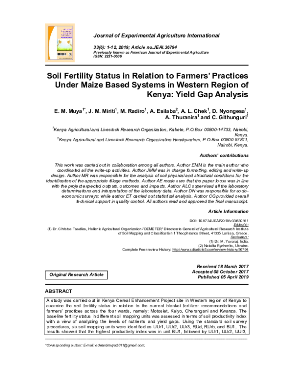 (PDF) Soil Fertility Status in Relation to Farmers’ Practices Under Maize Based Systems in ...